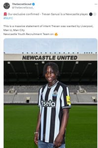 Trevan Sanusi signs for Newcastle United - Photo - NUFC The Mag